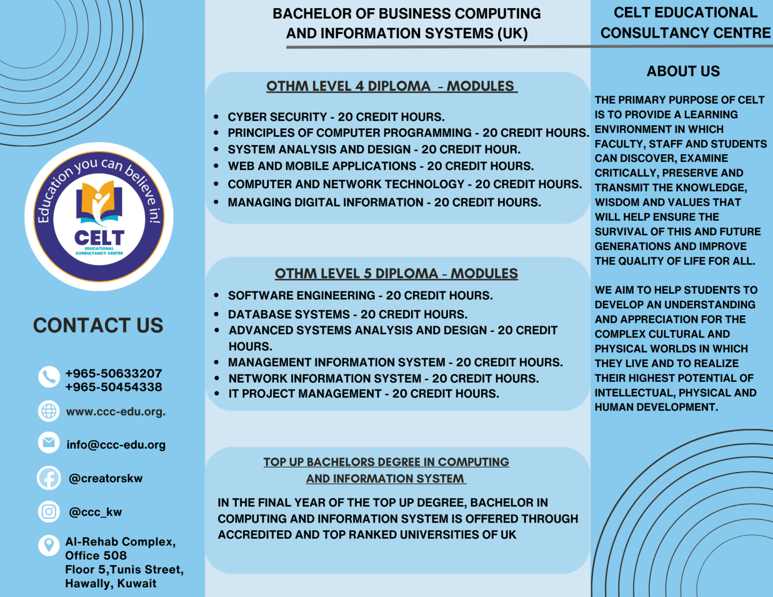 Bachelors Of Business Computing And Information System Celt Educational Centre